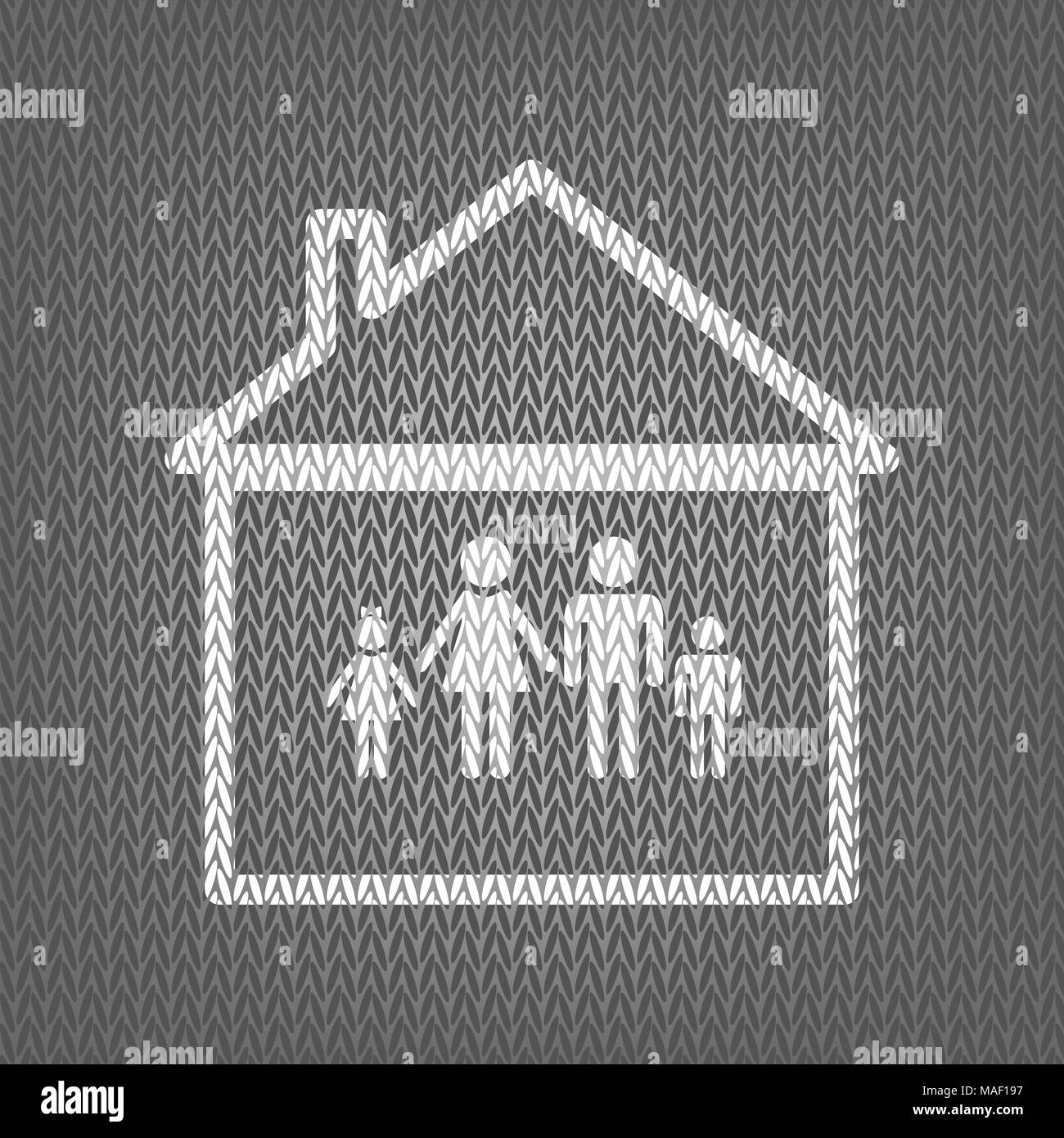 Family sign illustration. Vector. White knitted icon on gray knitted ...