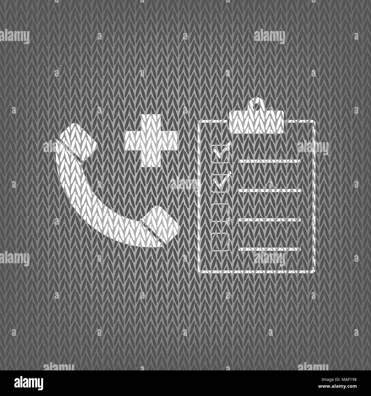 Medical consultation sign. Vector. White knitted icon on gray knitted ...