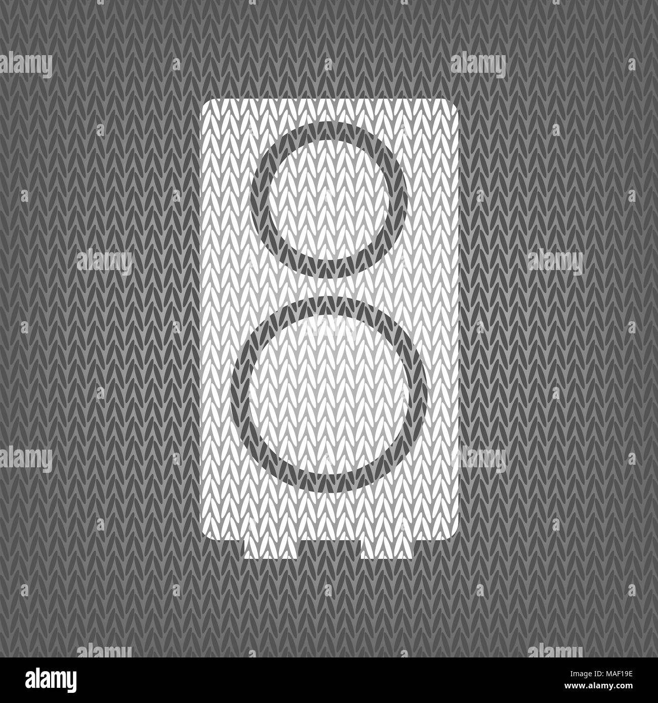Speaker sign illustration. Vector. White knitted icon on gray knitted ...