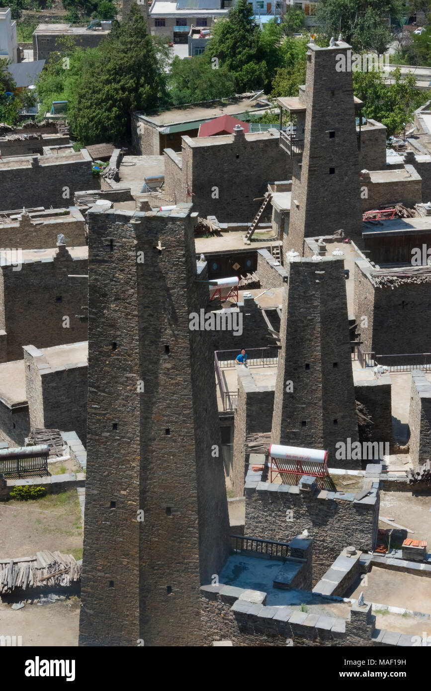 Traditional house with watch tower, Taoping Qiang Village, Ngawa ...