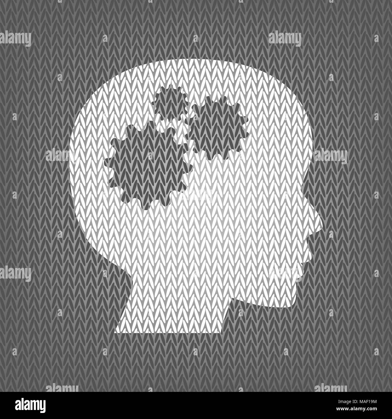 Thinking head sign. Vector. White knitted icon on gray knitted ...