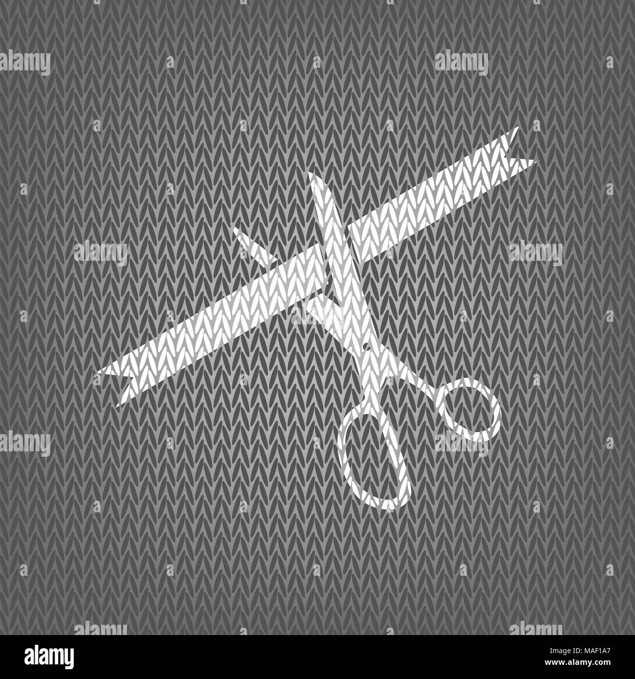 Ceremony ribbon cut sign. Vector. White knitted icon on gray knitted ...