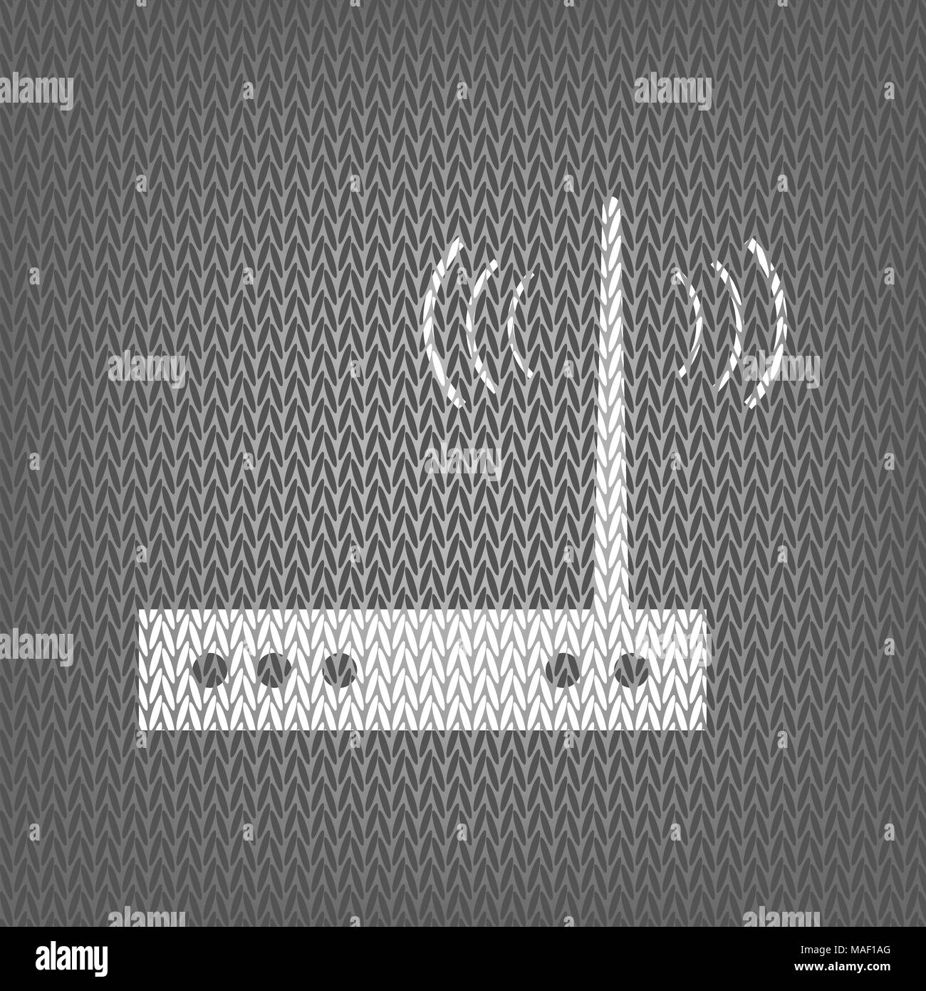 Wifi modem sign. Vector. White knitted icon on gray knitted background ...