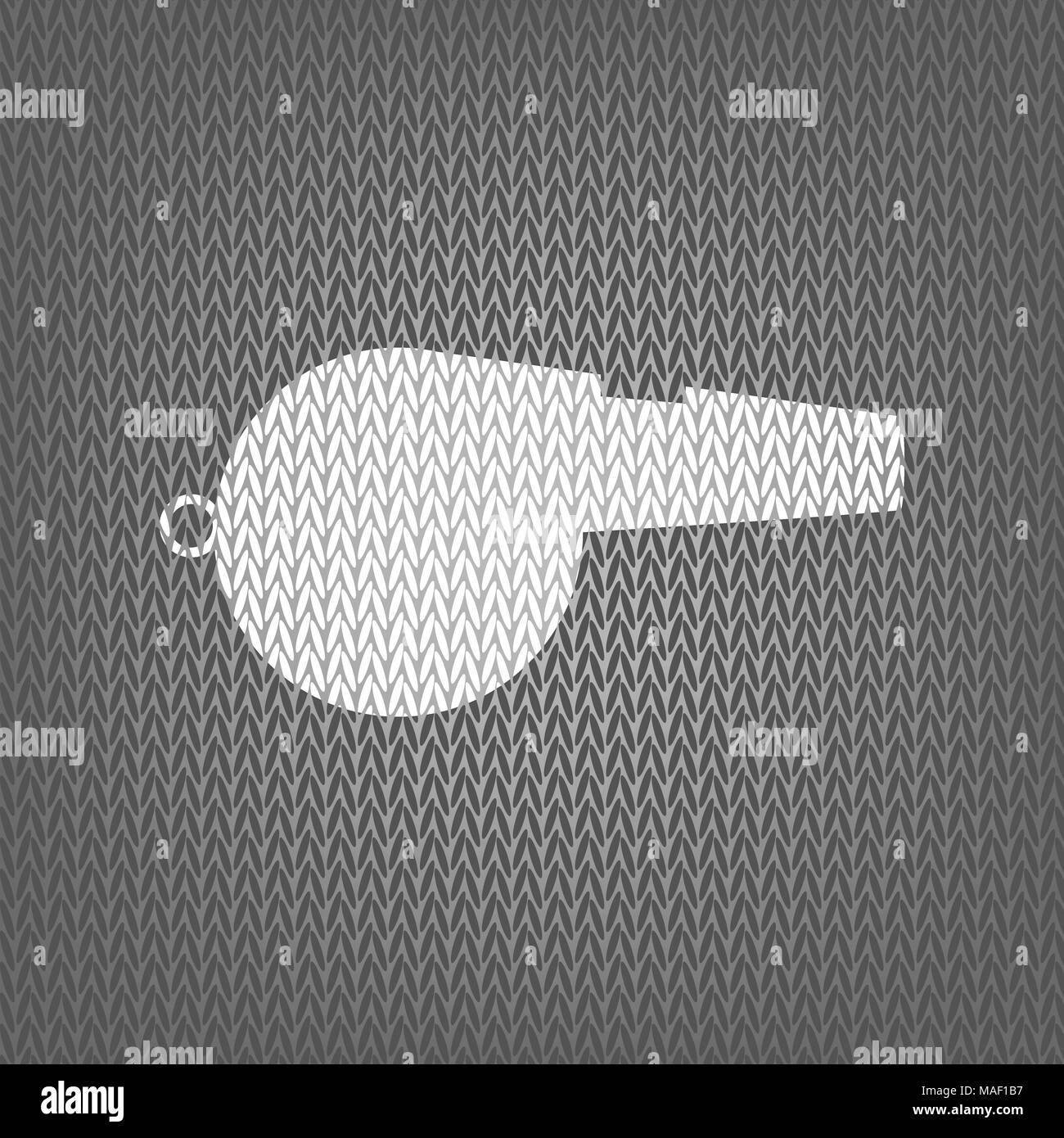 Whistle sign. Vector. White knitted icon on gray knitted background ...