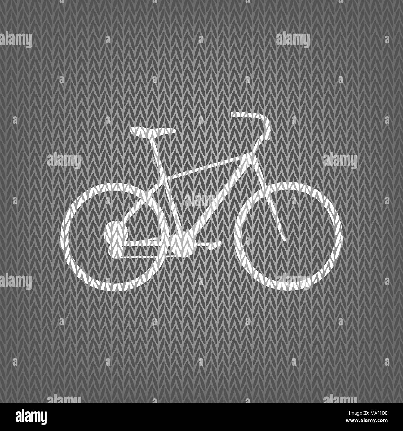 Bicycle, Bike sign. Vector. White knitted icon on gray knitted ...