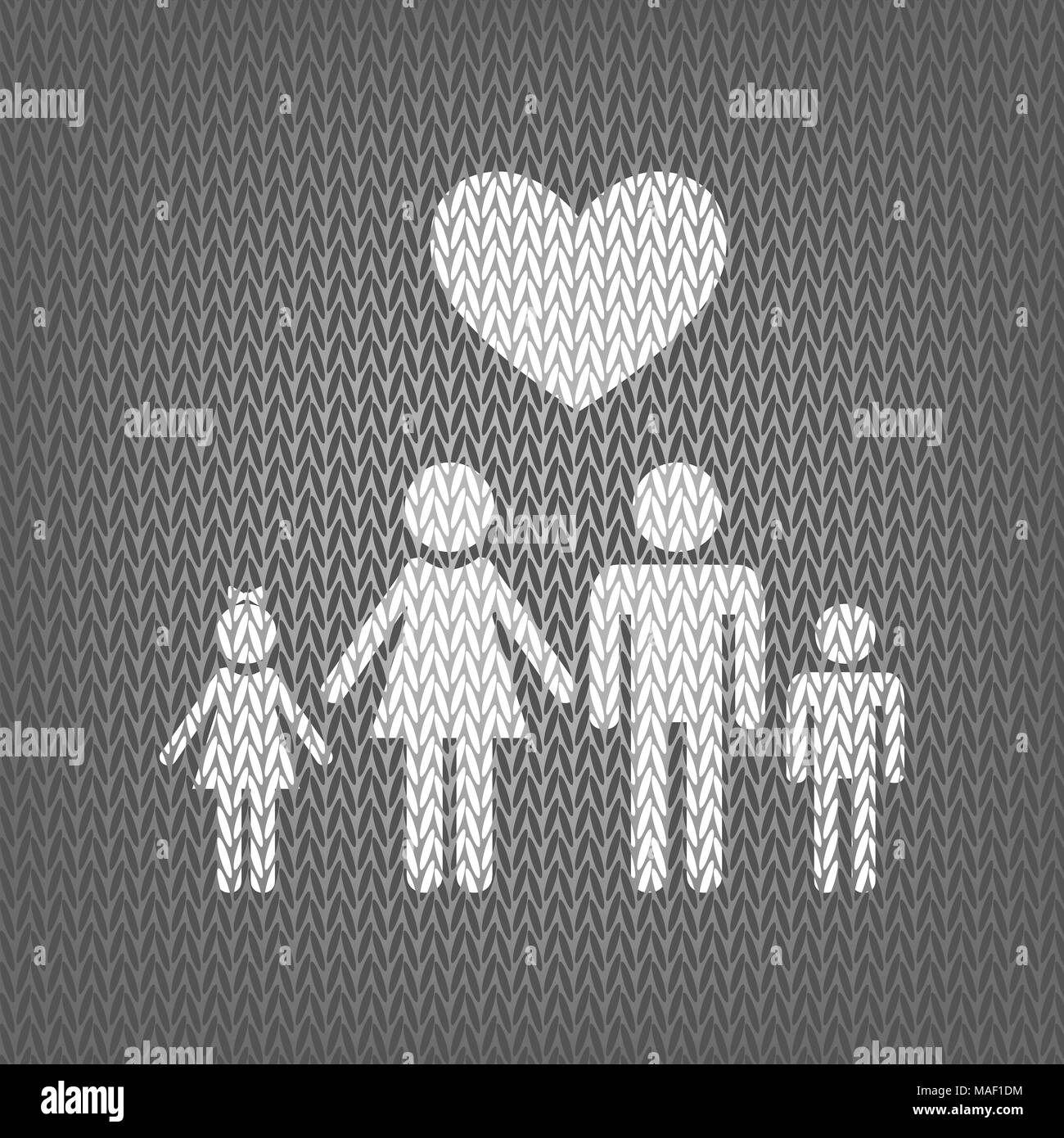 Family symbol with heart. Husband and wife are kept children's hands ...