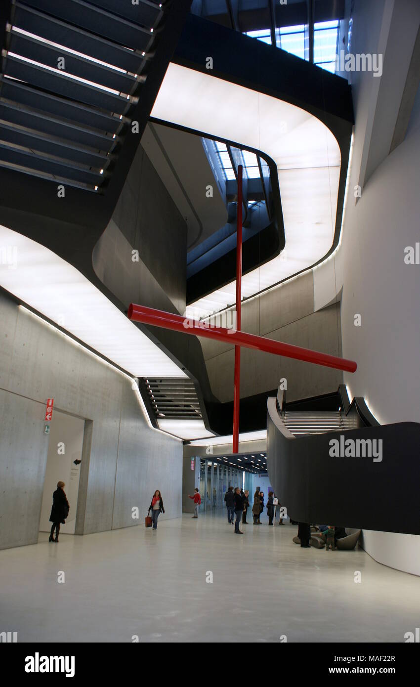 The interior of MAXXI, the National Museum of the 21st Century Arts, designed by Zaha Hadid ...
