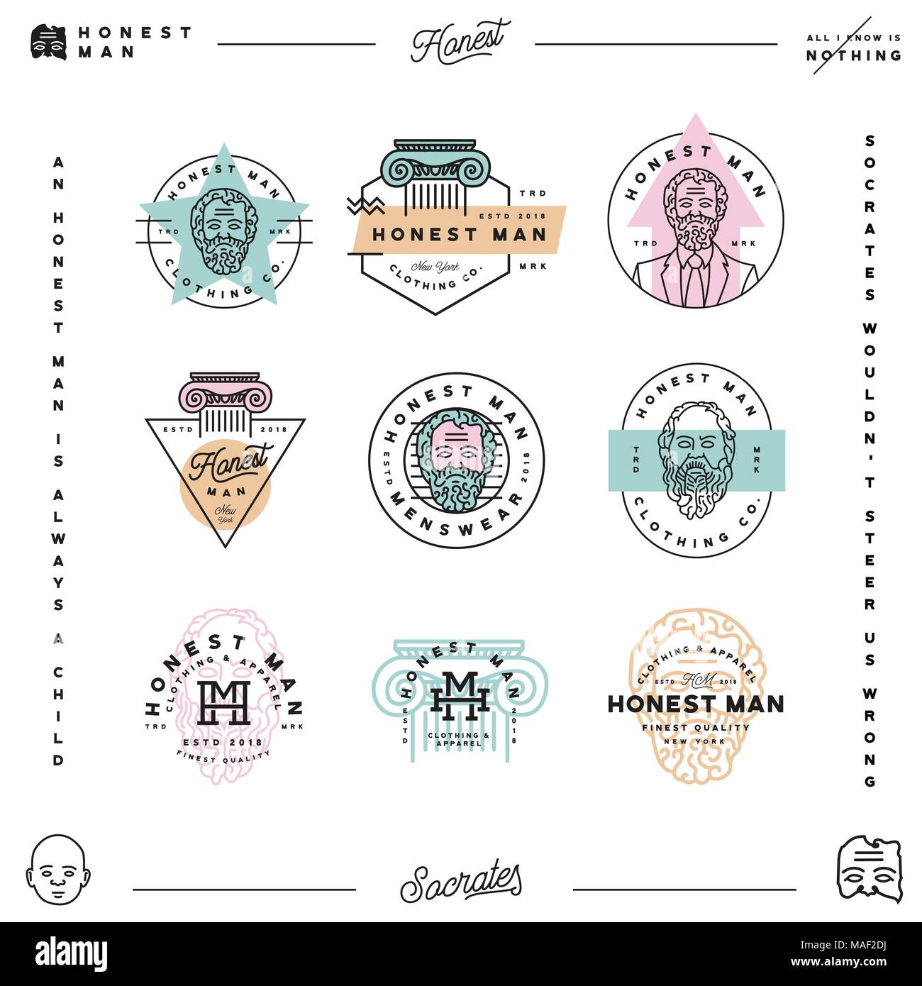 set of honest man clothing company labels. menswear textile production ...