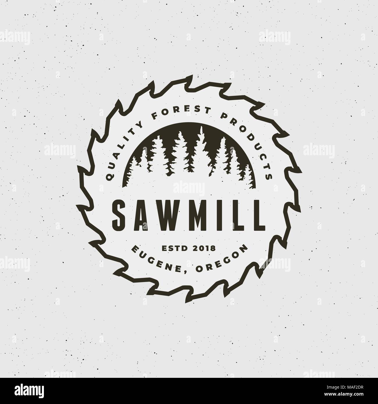 sawmill logo. retro styled woodwork emblem. vector illustration Stock ...