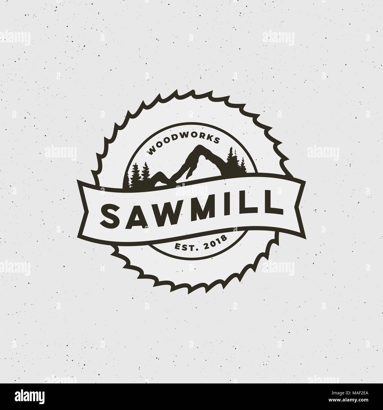 sawmill logo. retro styled woodwork emblem. vector illustration Stock ...