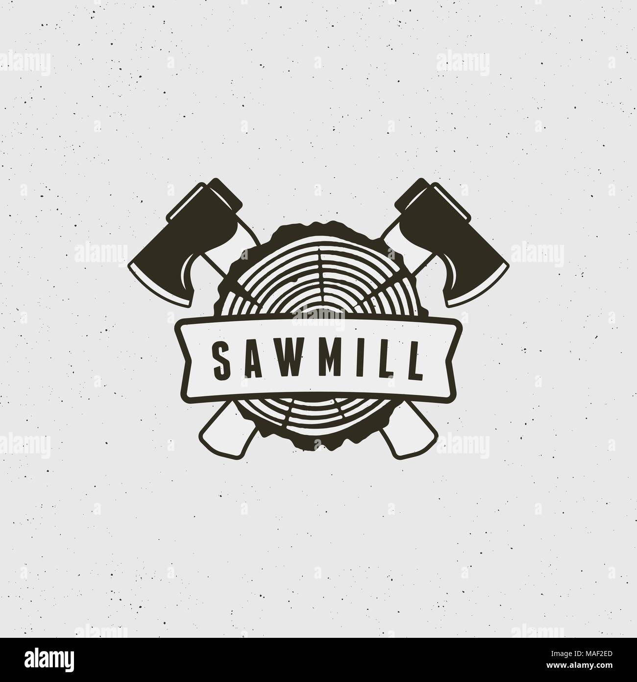 sawmill logo. retro styled woodwork emblem. vector illustration Stock ...