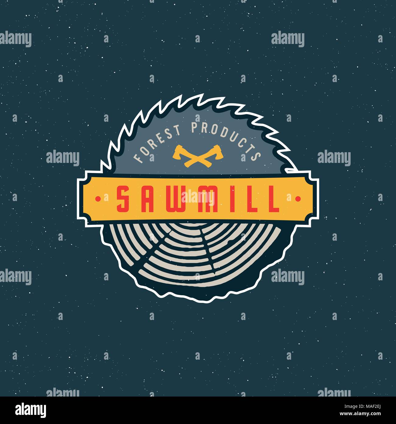 sawmill logo. retro styled woodwork emblem. vector illustration Stock ...