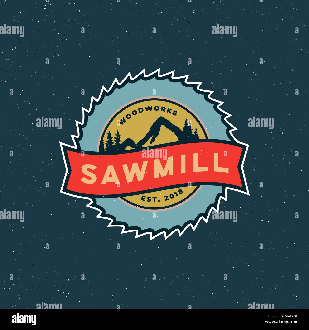 sawmill logo. retro styled woodwork emblem. vector illustration Stock ...