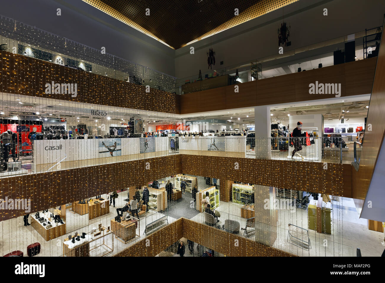 Interior of a shopping mall in Copenhagen, Denmark decorated for ...