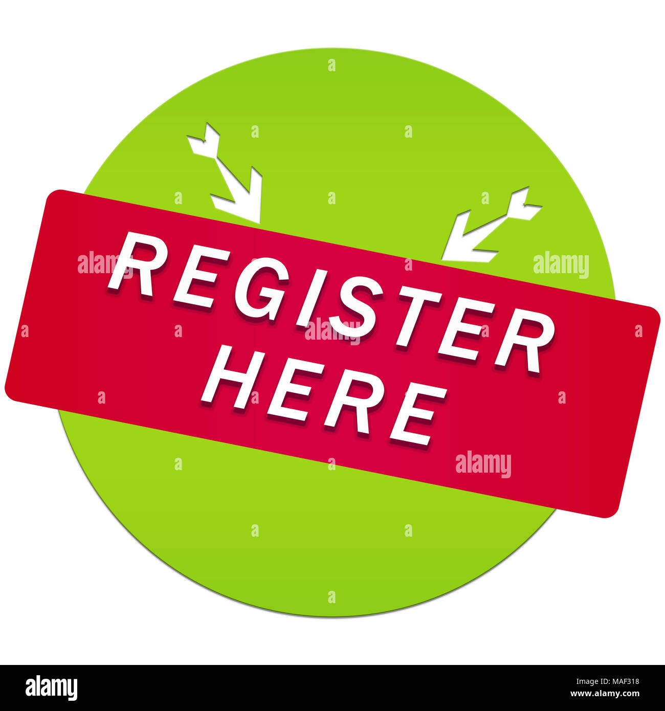 Circular green register button with arrows and text on rectangle Stock ...