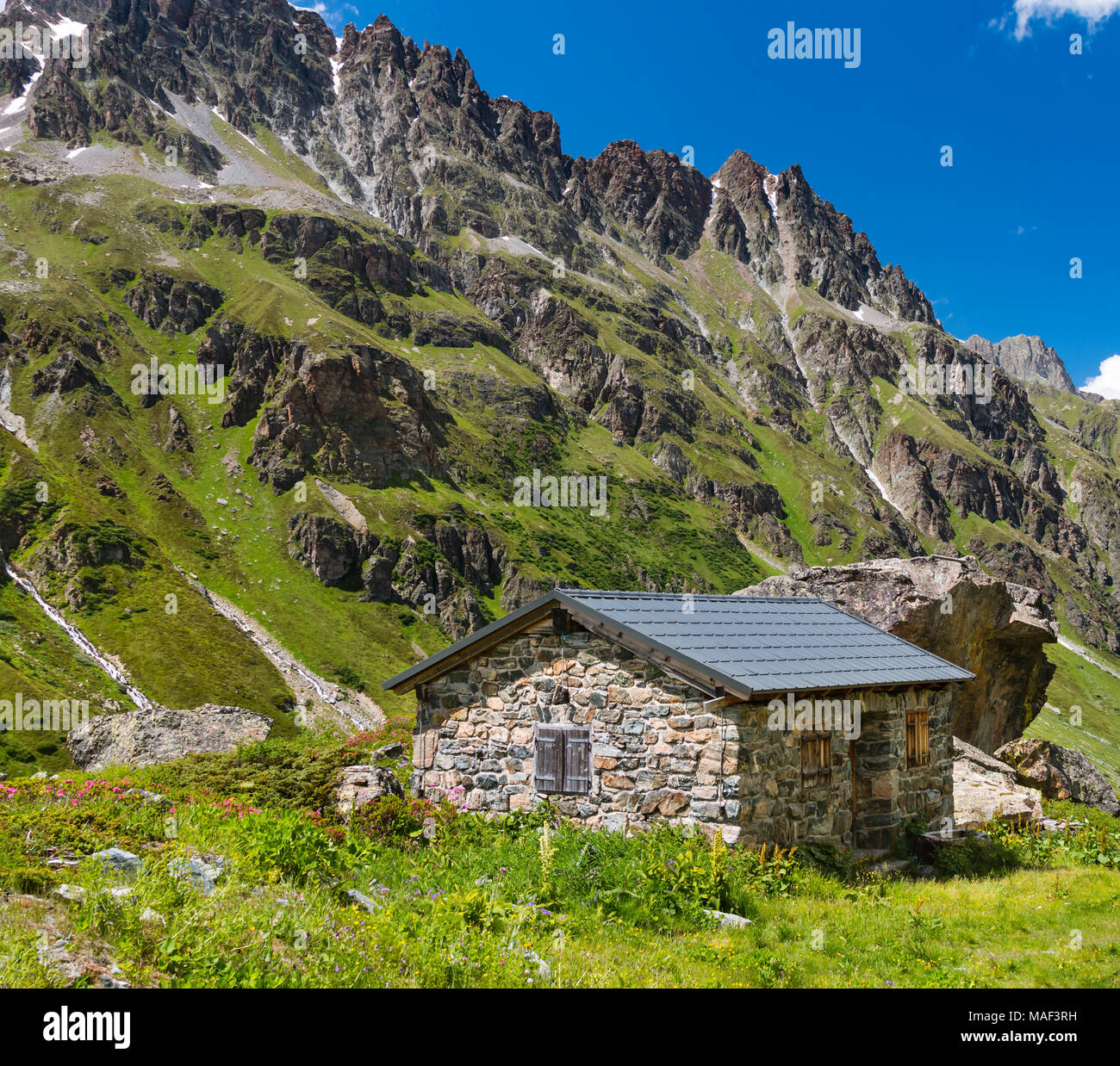 A small hut for customs near the border between Austria and Switzerland ...