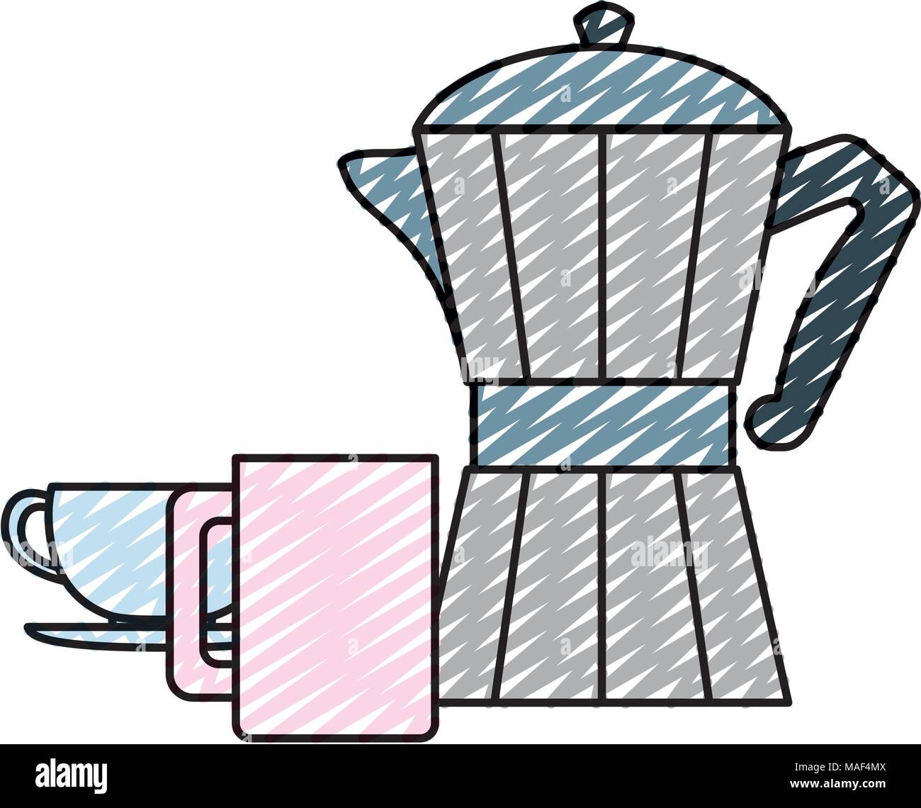doodle coffee maker object with cup beverage vector illustration Stock ...