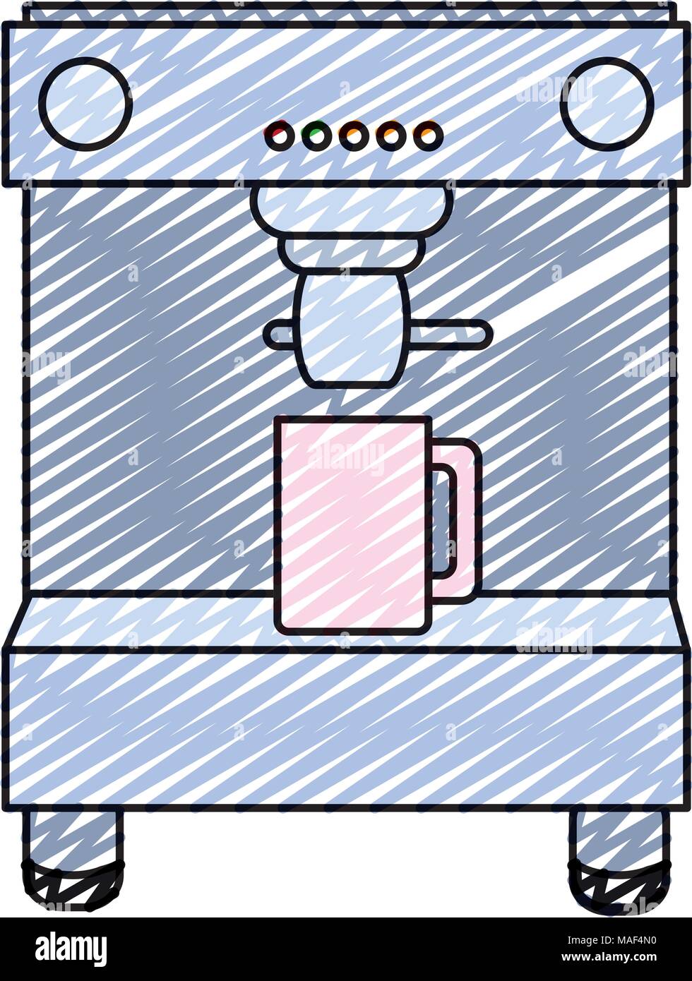 doodle coffee maker machine object with cup vector illustration Stock ...