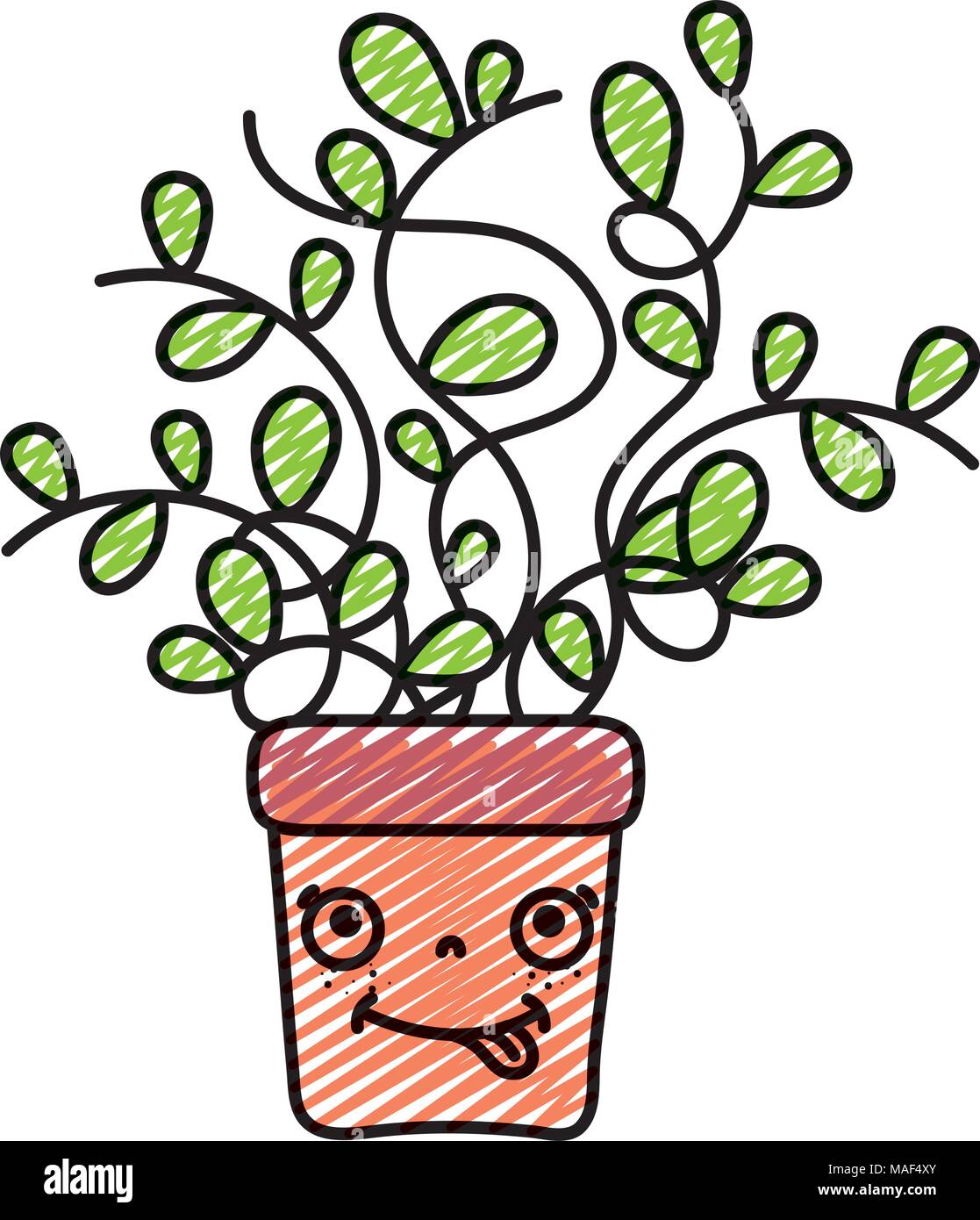 doodle kawaii funny plant with leaves inside flowerpot vector ...