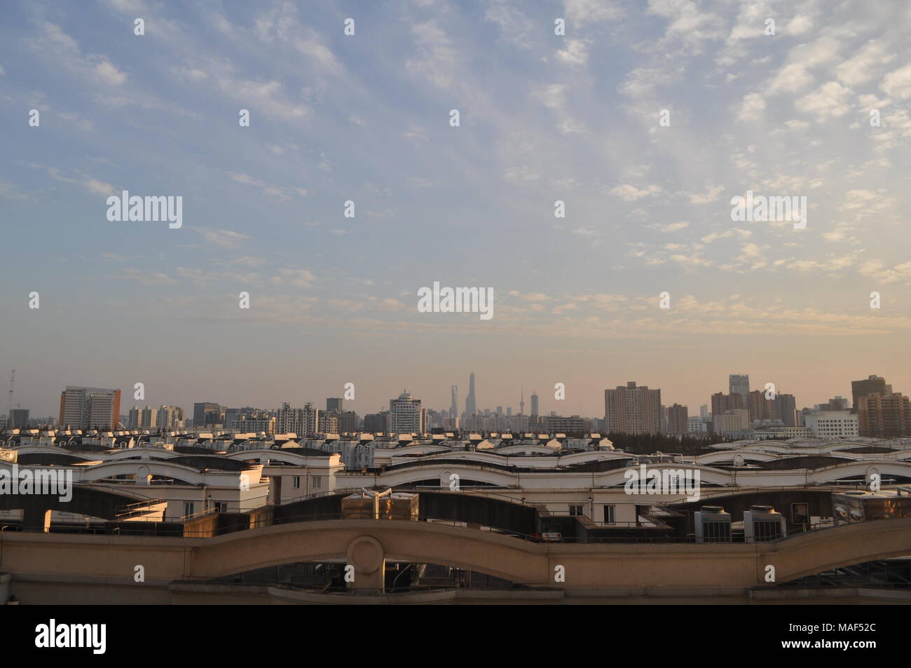 Rooftops of Shanghai with skyline in the background, China Stock Photo ...