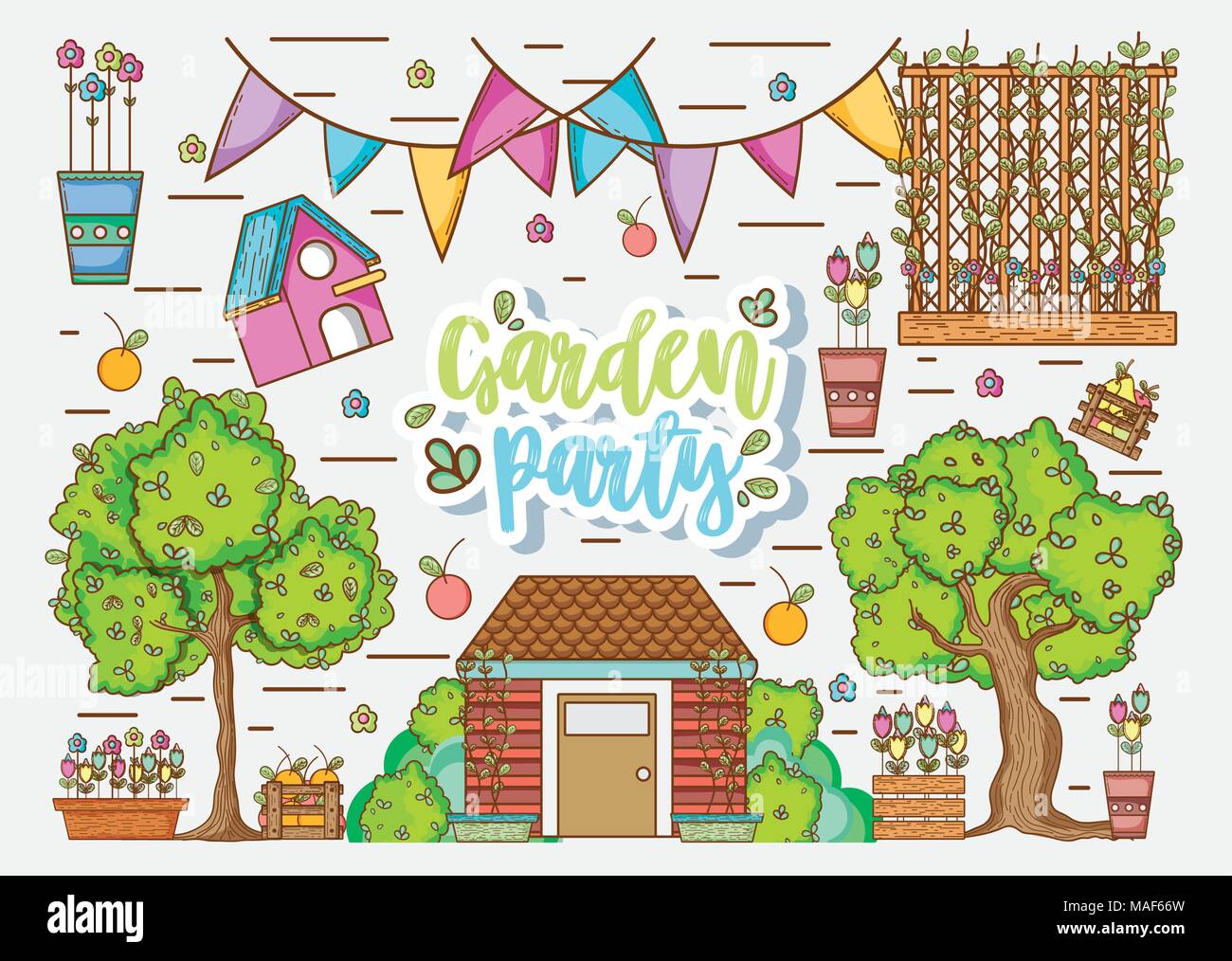 Garden party celebration cute cartoons vector illustration graphic ...