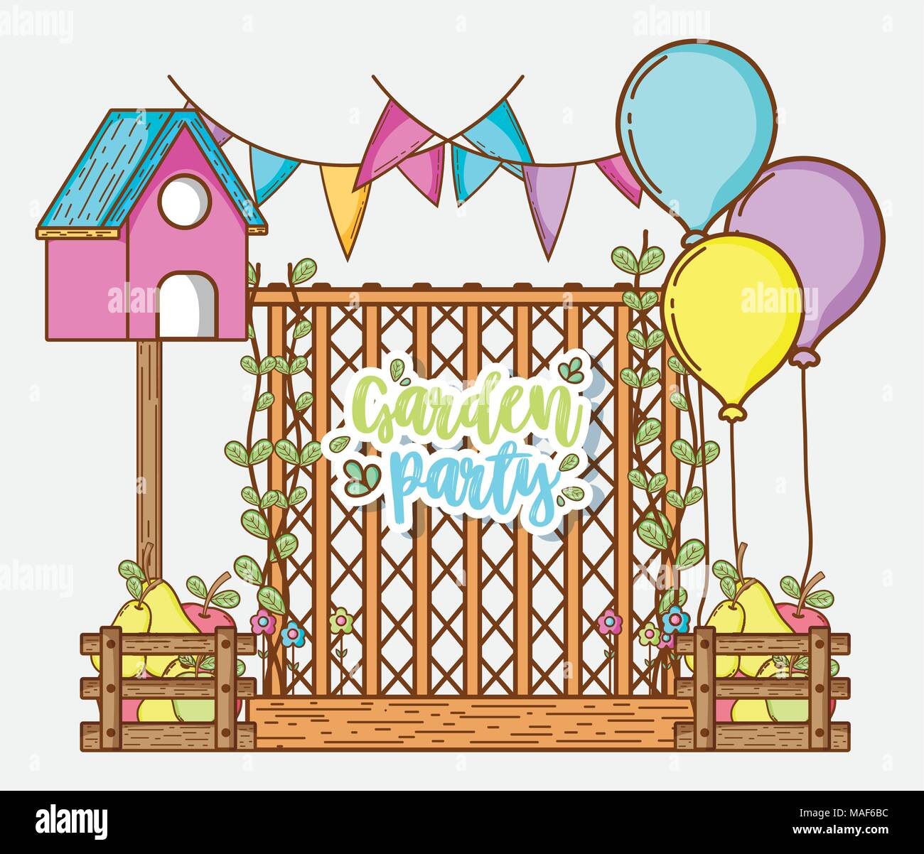 Garden party celebration cute cartoons vector illustration graphic ...