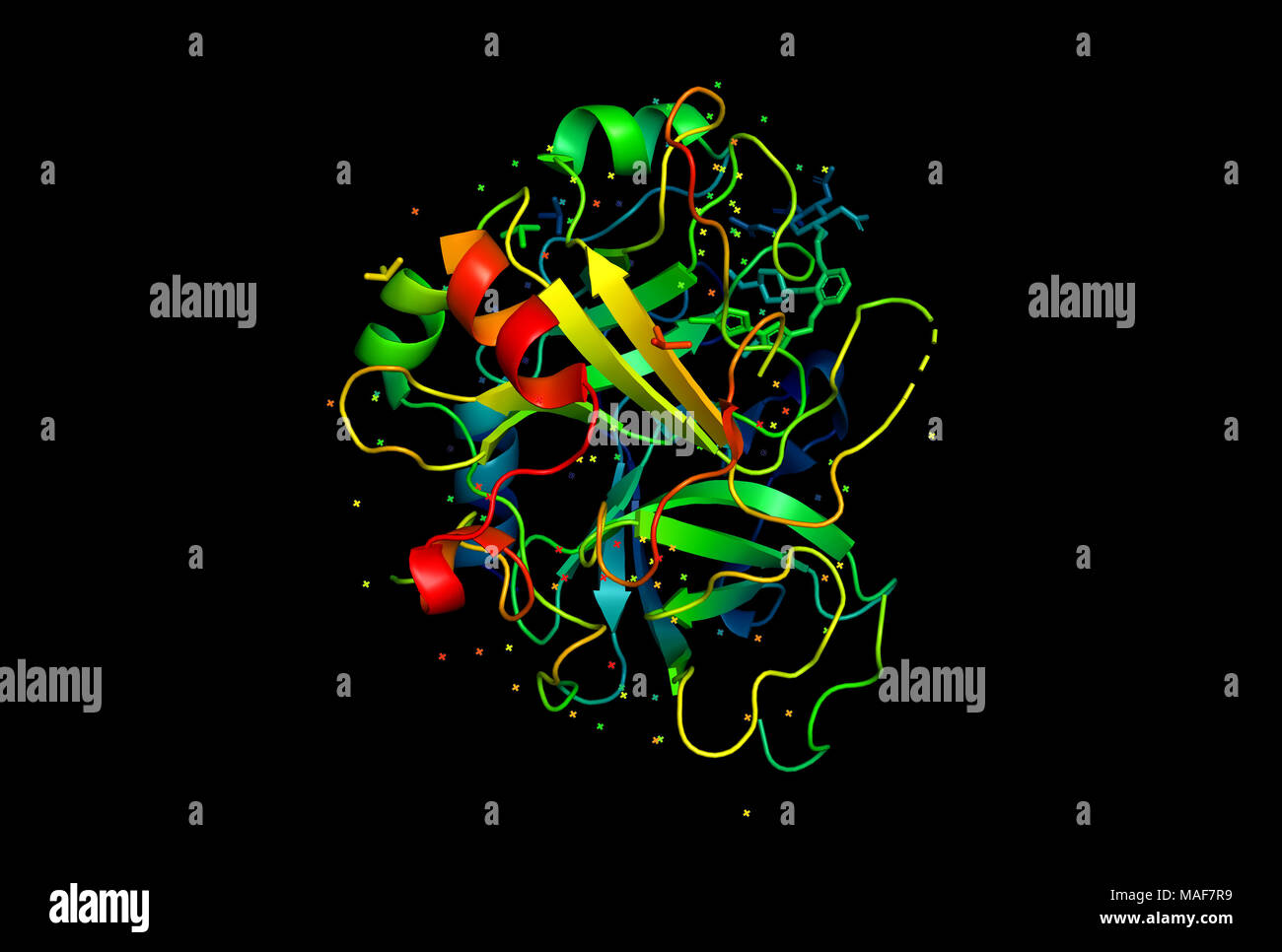 3D model of a protein molecule. The spatial oriented structure of the ...