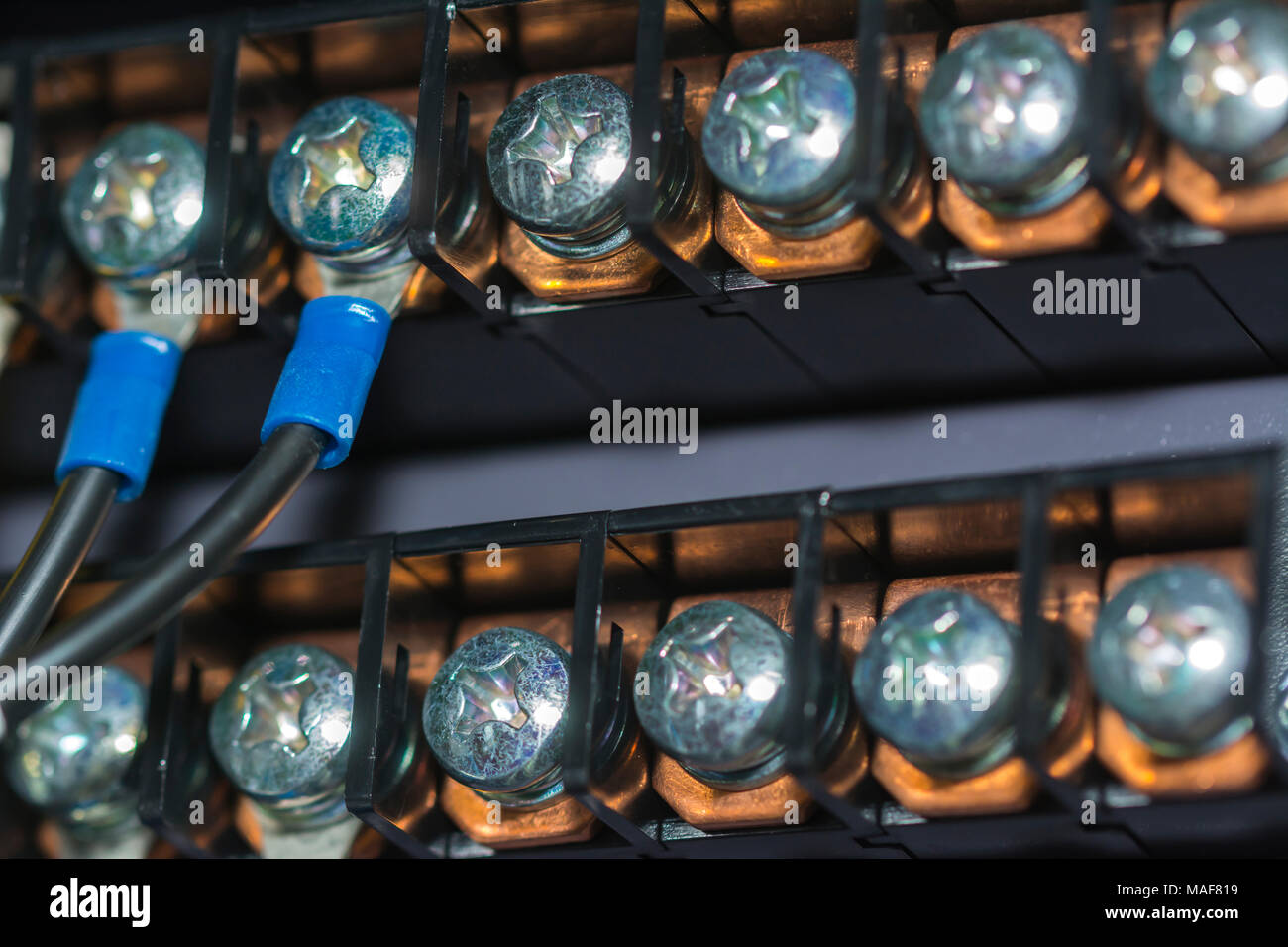 Electric panel with cables Electrical terminal in junction box Control ...