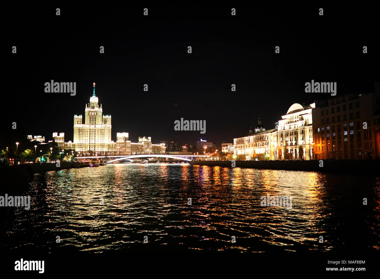 Architecture of the capital of Russia at night with bright illumination ...