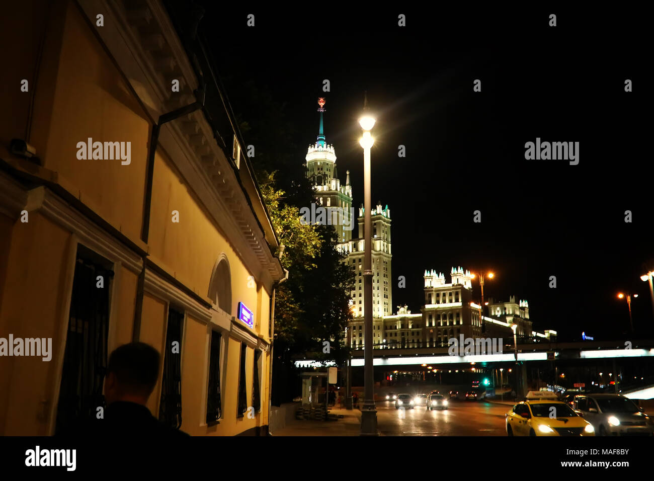 Architecture of the capital of Russia at night with bright illumination ...