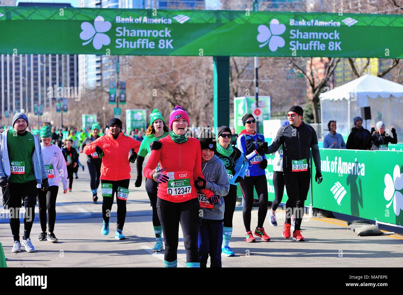 Chicago, Illinois, USA. Mother and son embrace after crossing the ...