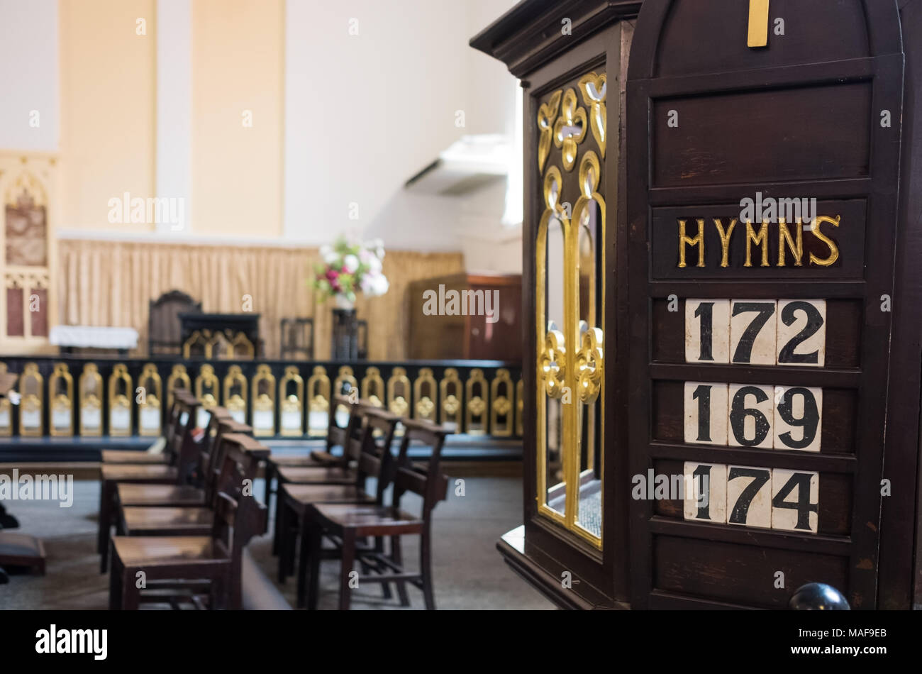 Detail of christian chirch with hymn numbers inside Stock Photo - Alamy