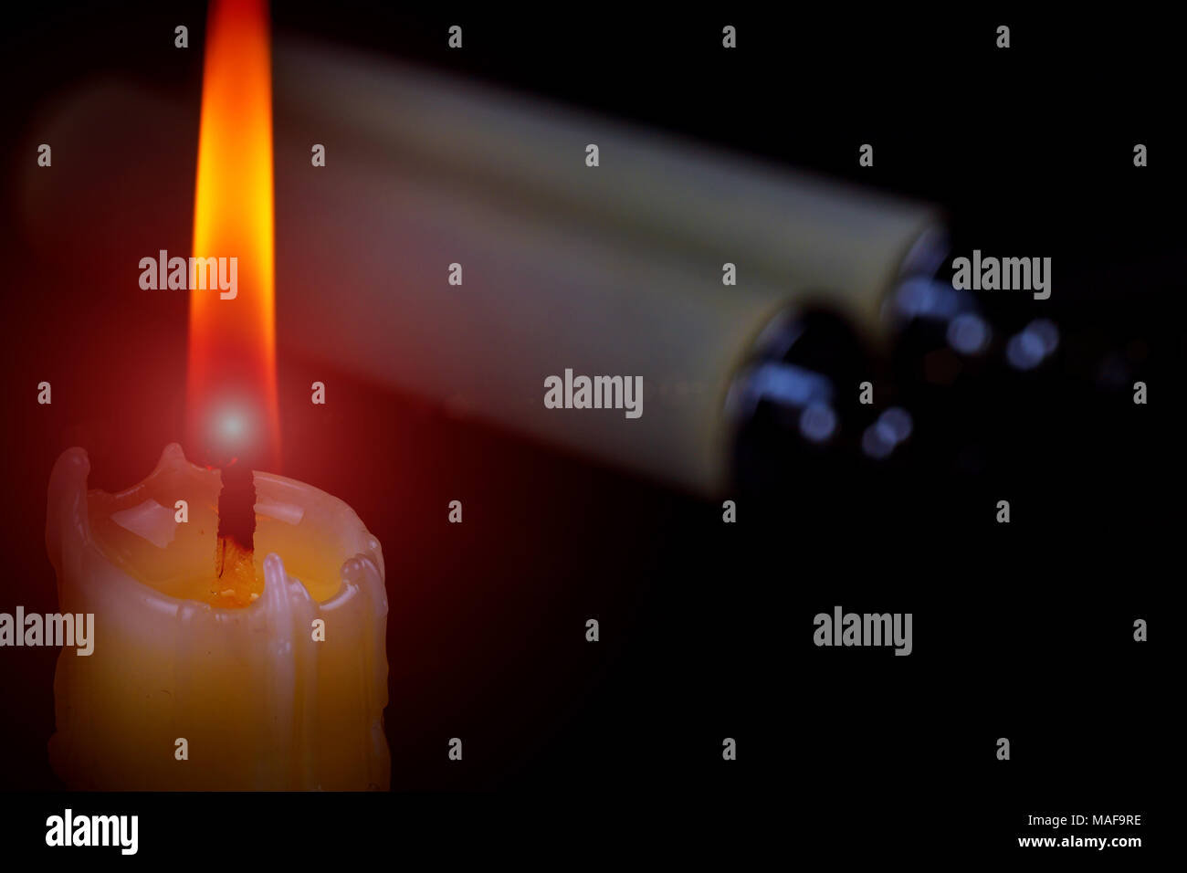 One light candle burning brightly candle light composition different ...