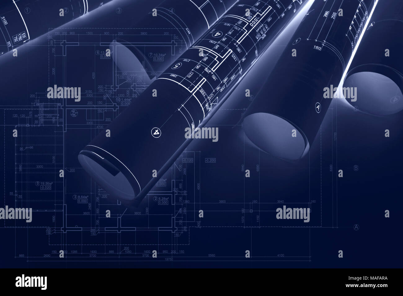 house blueprints on architects desk, engineering drawings and house ...