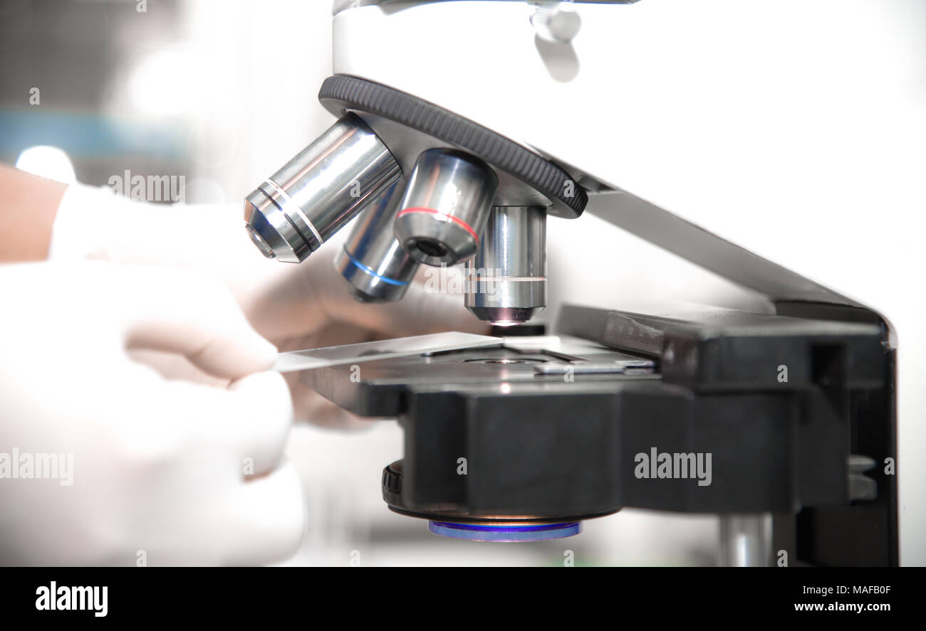 Close up Microscope in laboratory medical concept Stock Photo - Alamy