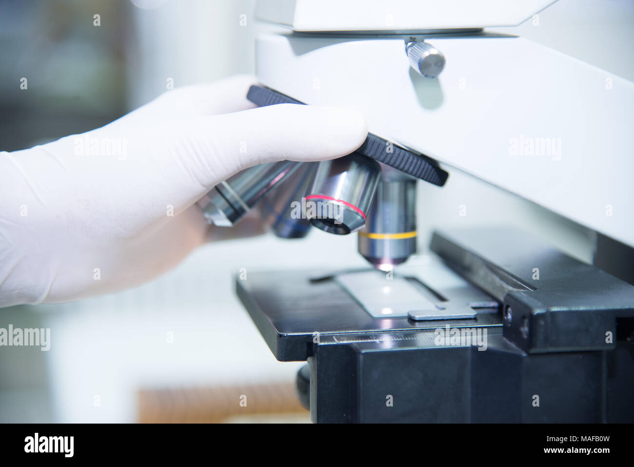 Close up Microscope in laboratory medical concept Stock Photo - Alamy