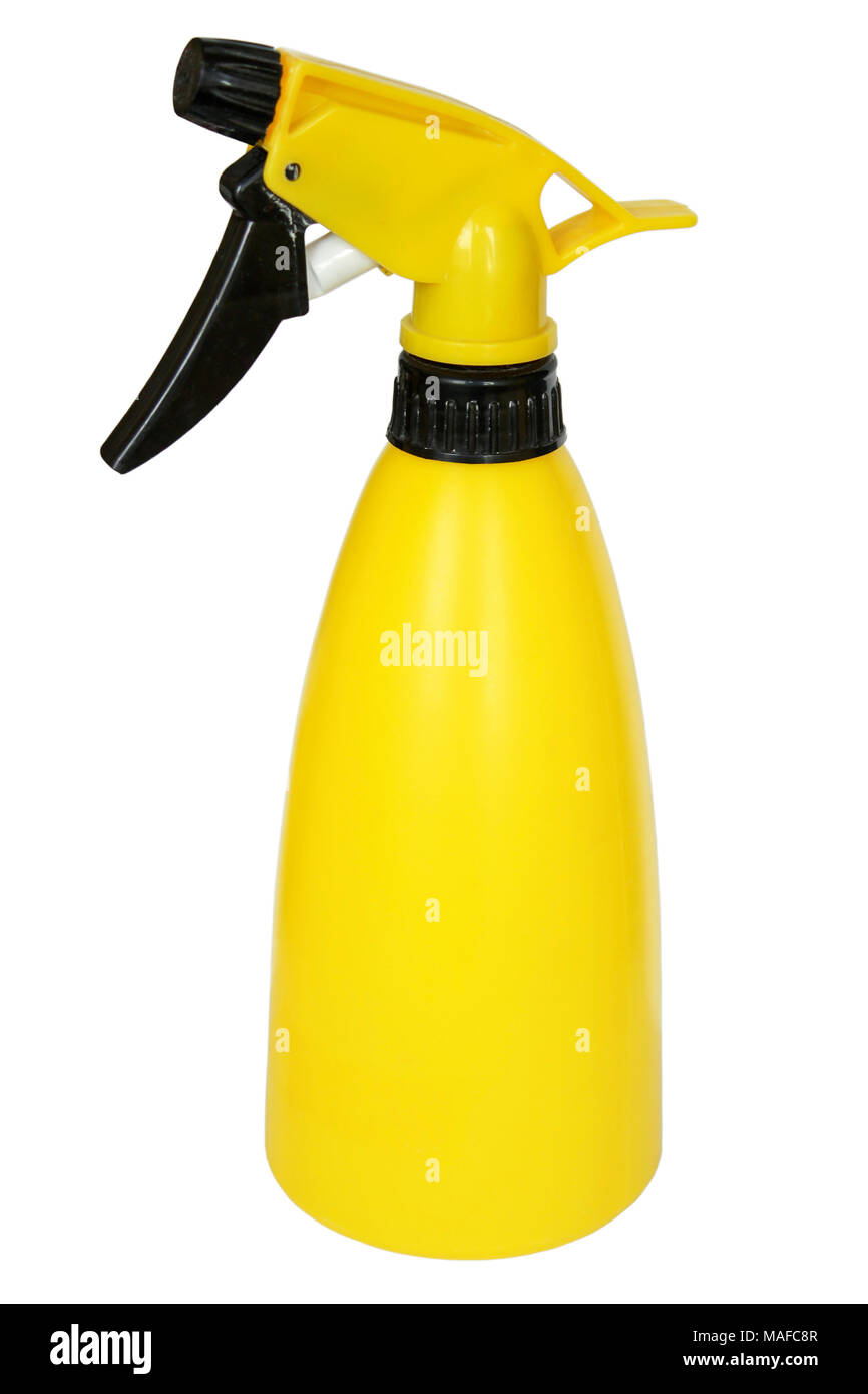 Yellow plastic water sprayer isolated on white Stock Photo - Alamy