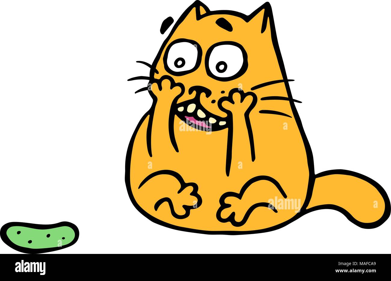 Cute cat turned and was frightened of the terrible cucumber. Funny ...
