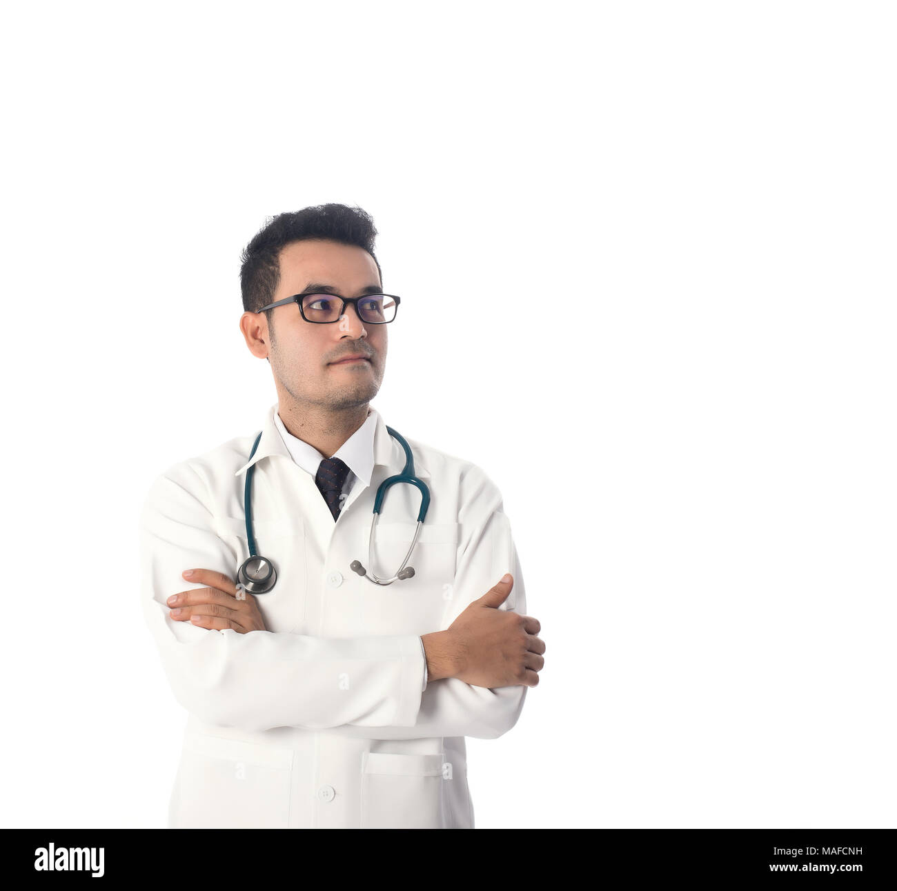 Portrait of a medical doctor posing against white background Stock ...