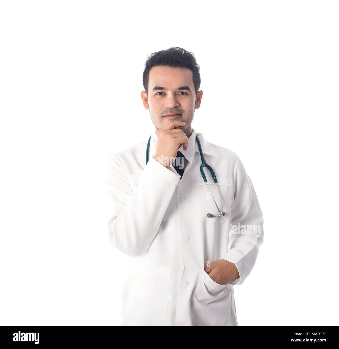 Portrait of a medical doctor posing against white background Stock ...