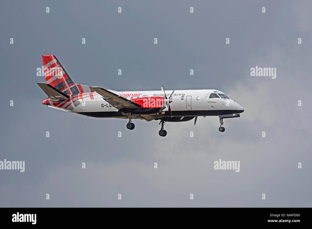 Scottish airline operated by Logan airways Saab34B in its tartan livery ...