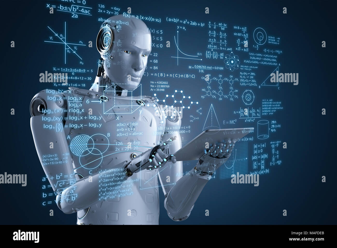 3d rendering robot learning or machine learning with education hud ...