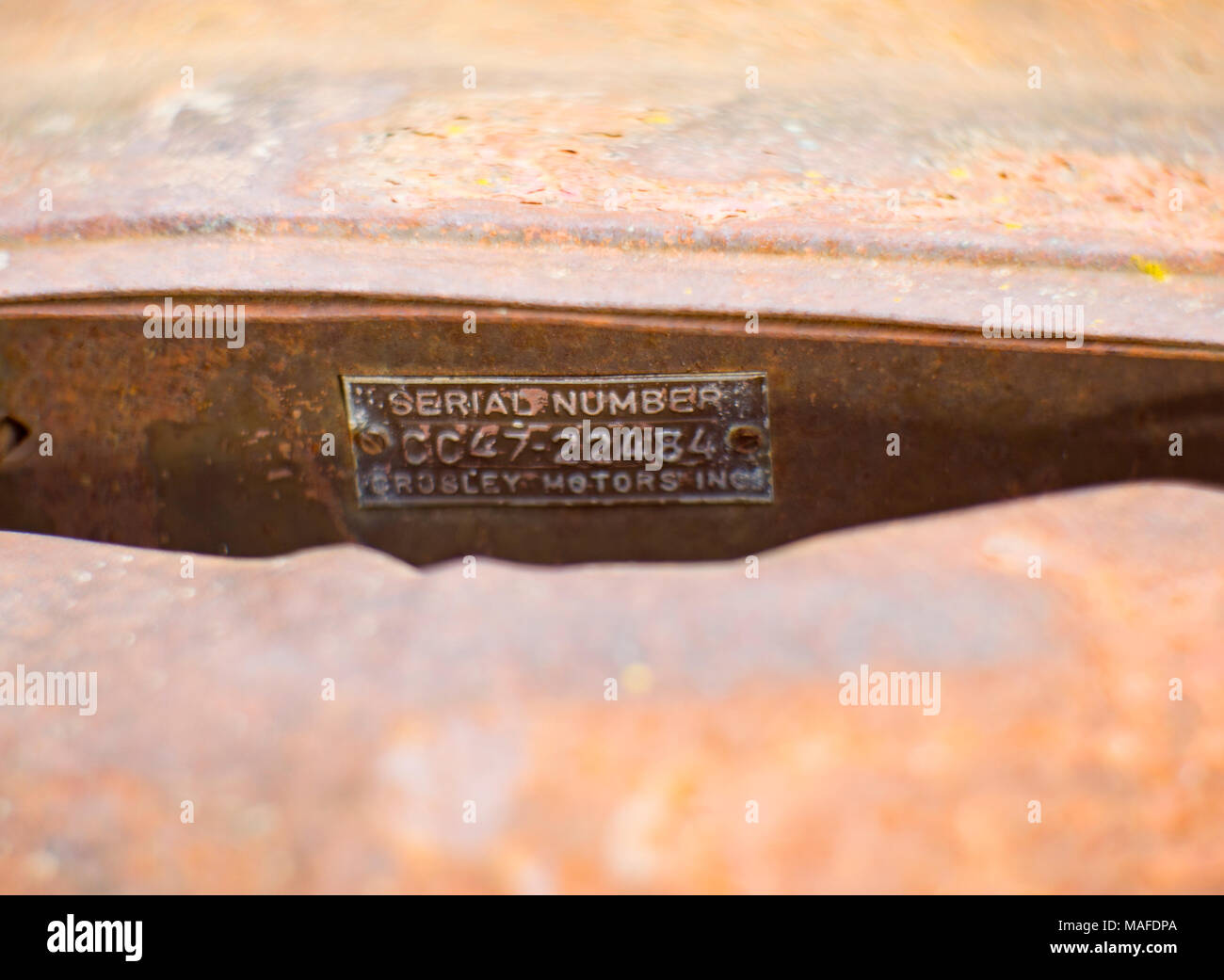 The serial number tag on the firewall of a 1947 Crosley two-door ...