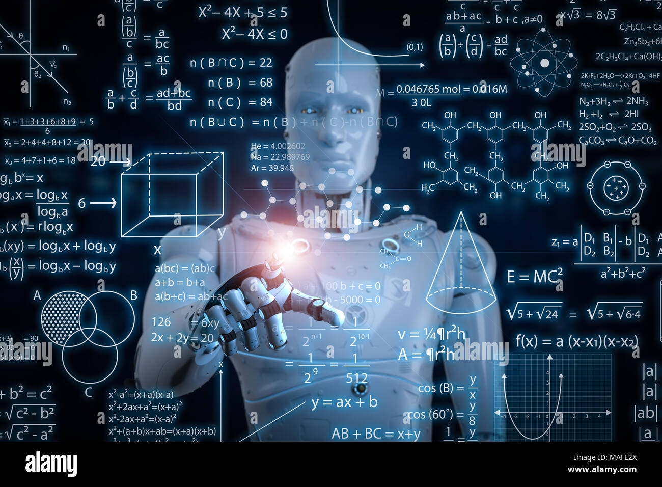 3d rendering robot learning or machine learning with education hud ...