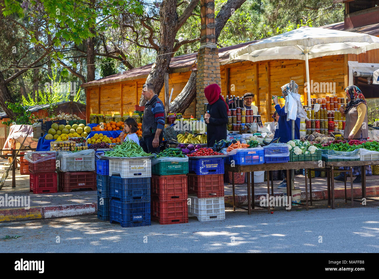 Roadside stall selling fresh fruit and vegetables, Antalya, Turkey ...