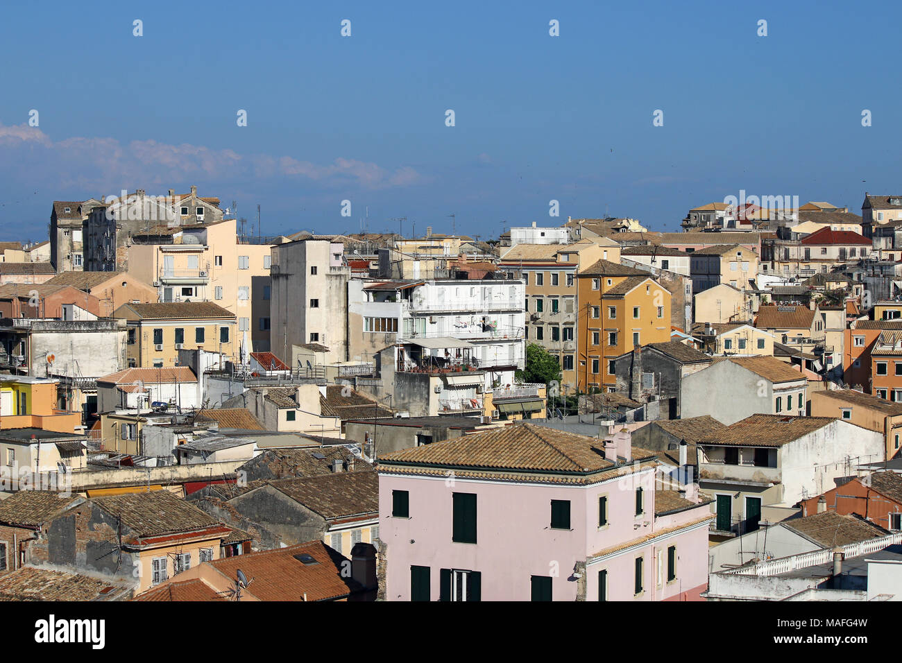 old buildings Corfu town cityscape summer season Stock Photo - Alamy