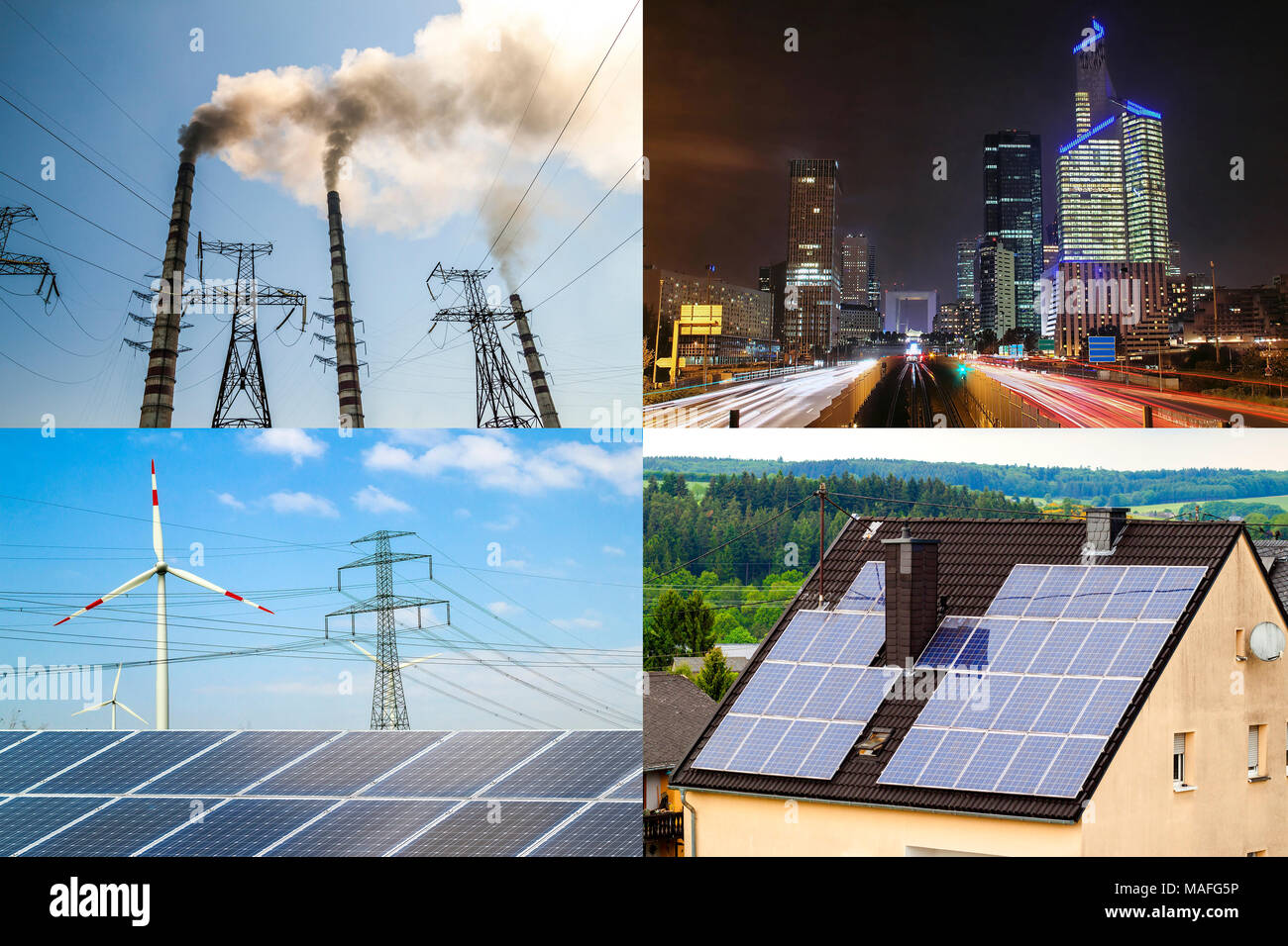 Clean vs dirty energy. Solar panels and wind turbines against fuel coal ...