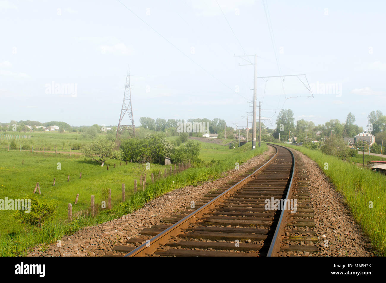 rail in the fog. A close up Stock Photo - Alamy