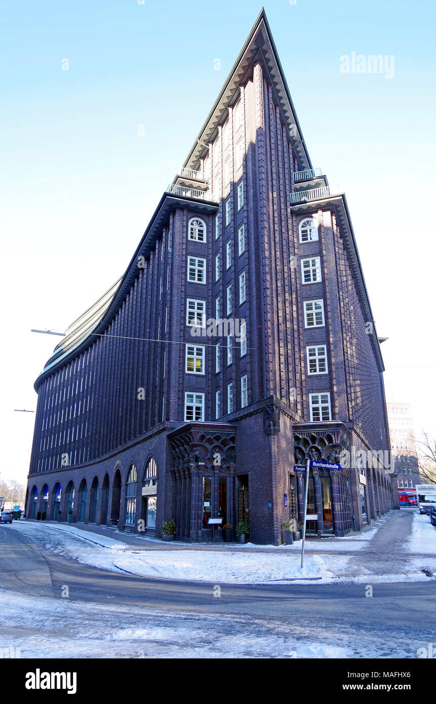 The Chilehaus, a ten-story office building in Hamburg, Germany, an ...