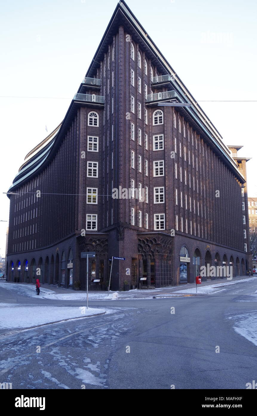 The Chilehaus, a ten-story office building in Hamburg, Germany, an ...